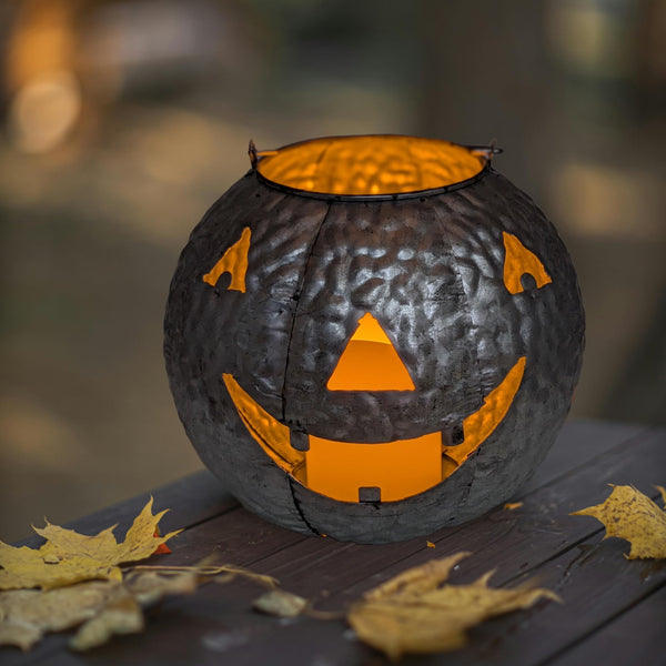 8.25-Inch Rustic Silver Galvanized Metal Jack-o-Lantern Pumpkin Hallow ...