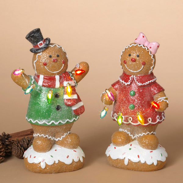Set of 2 9-Inch LED Lighted Gingerbread Man & Woman Figurines - One ...