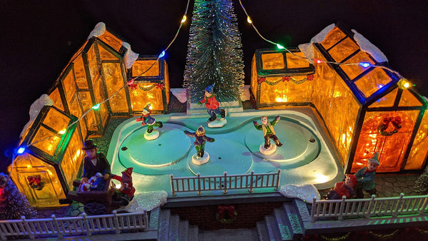 Light-up Musical Animated Greenhouse Ice Skating Rink Skaters Christma ...